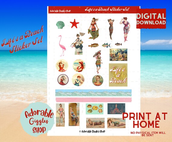 Life's A Beach Printable Sticker Set - Etsy