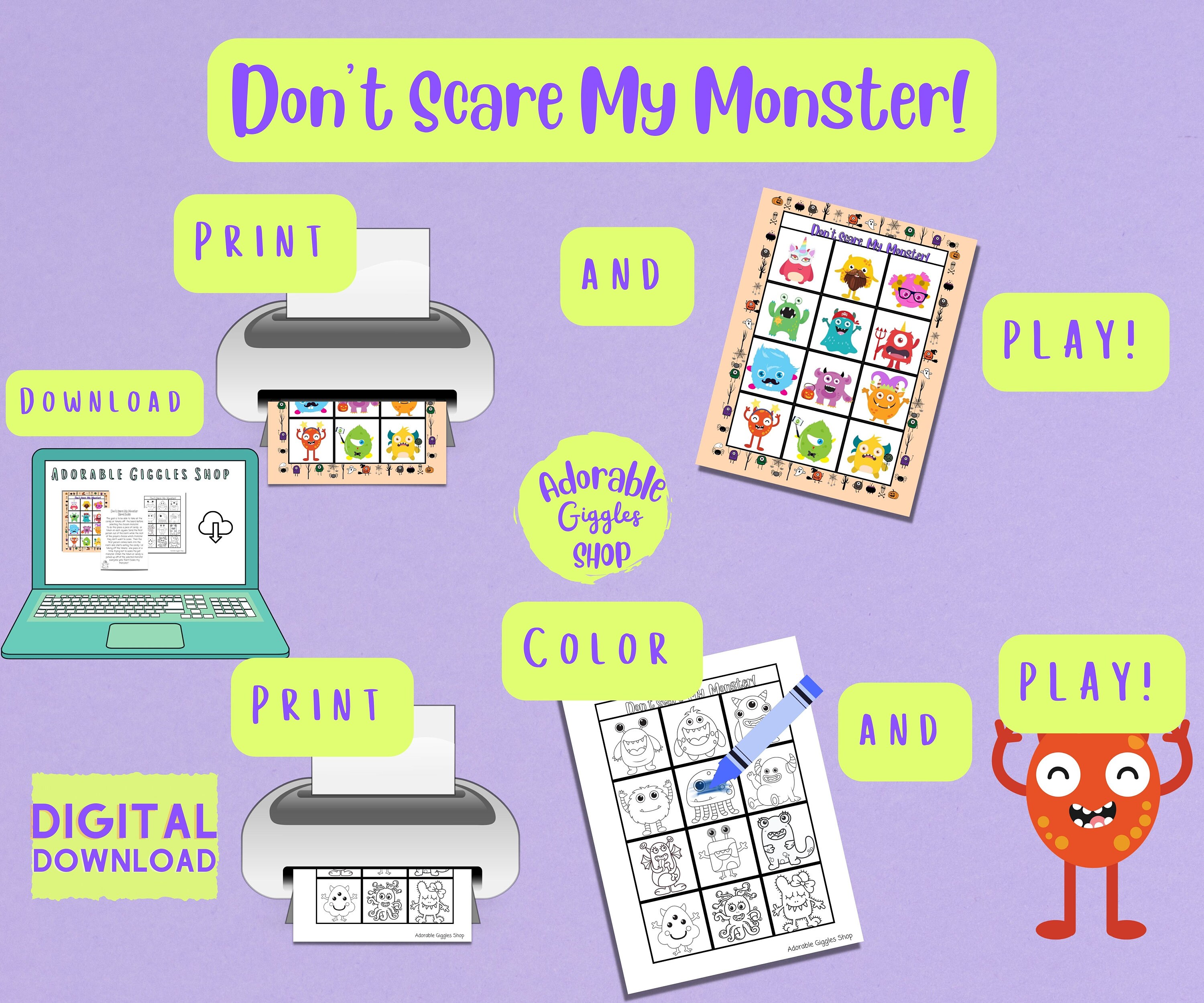Don't Scare My Monster Digital Printable Halloween Don't Eat Pete Game ...