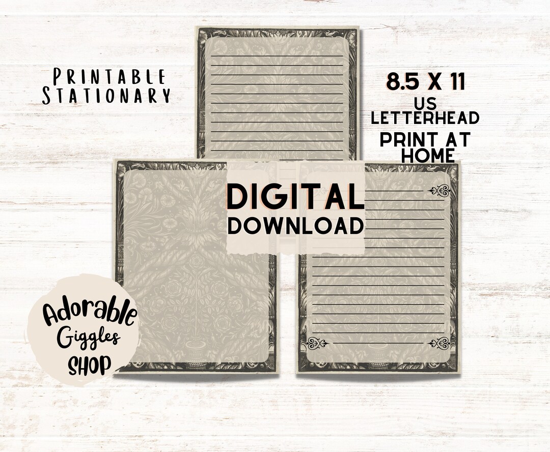 Printable Stationary Set US Letter Size, PDF Instant Download ...