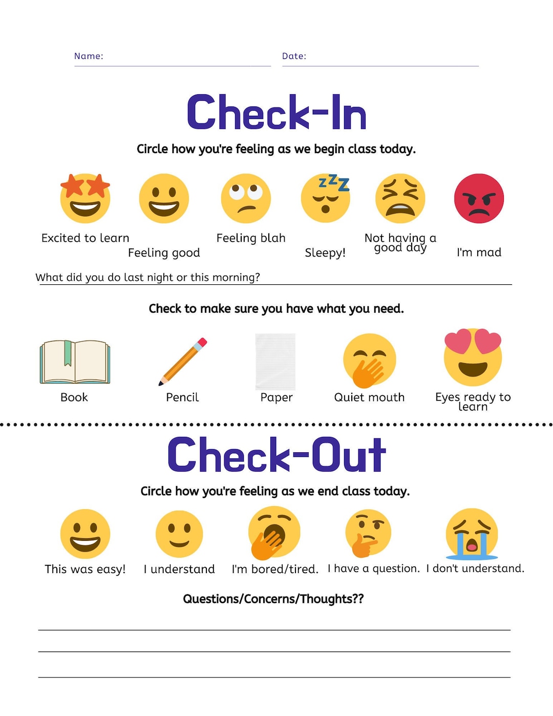 Classroom Emotion Check-in and Out Printable Download - Etsy