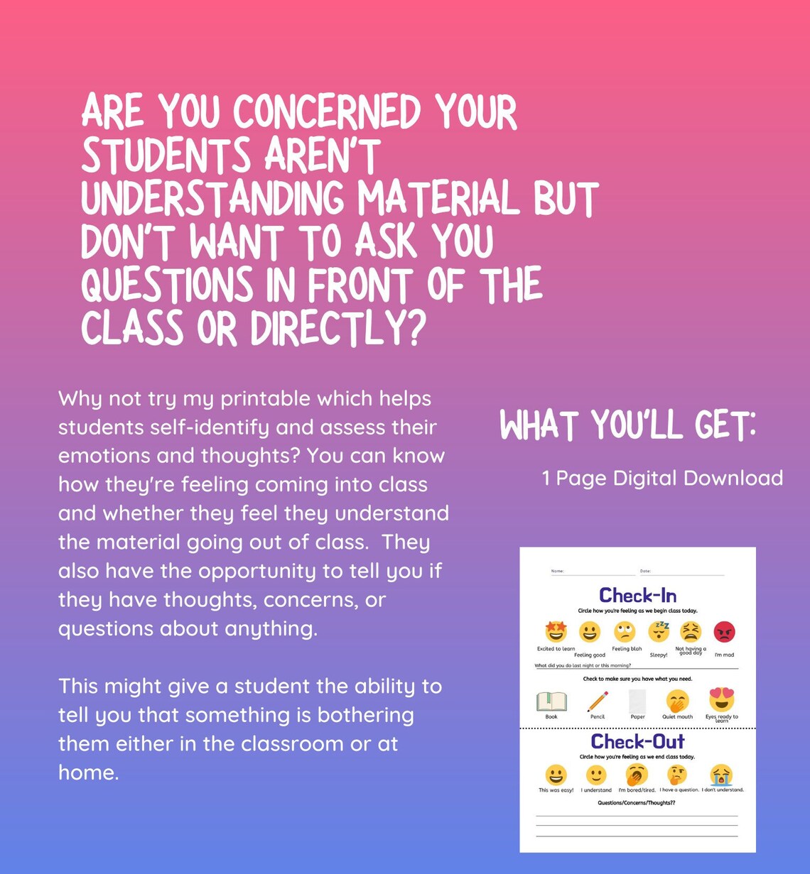 Classroom Emotion Check-in and Out Printable Download - Etsy