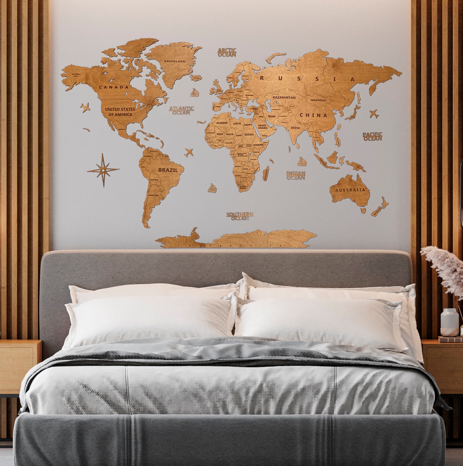 Wooden World Map Wall Decor Anniversary Gift Rustic Home Decor - Etsy