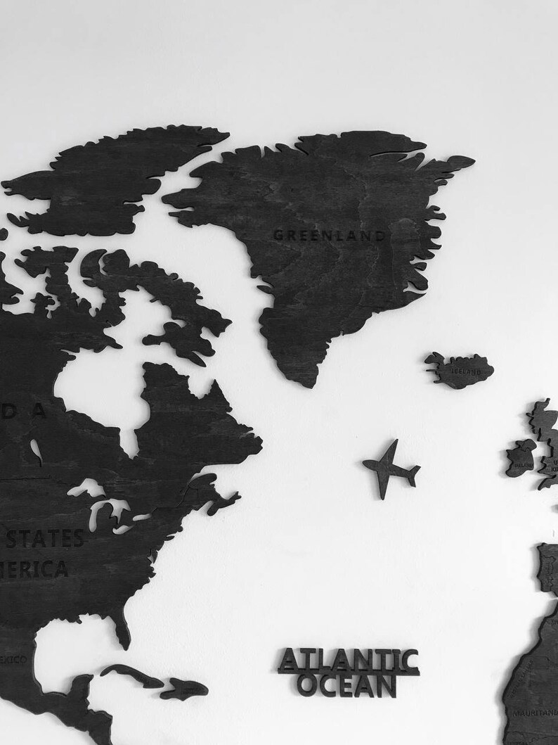 Wooden World Map Black Wall Decor Anniversary Gift Rustic Home - Etsy
