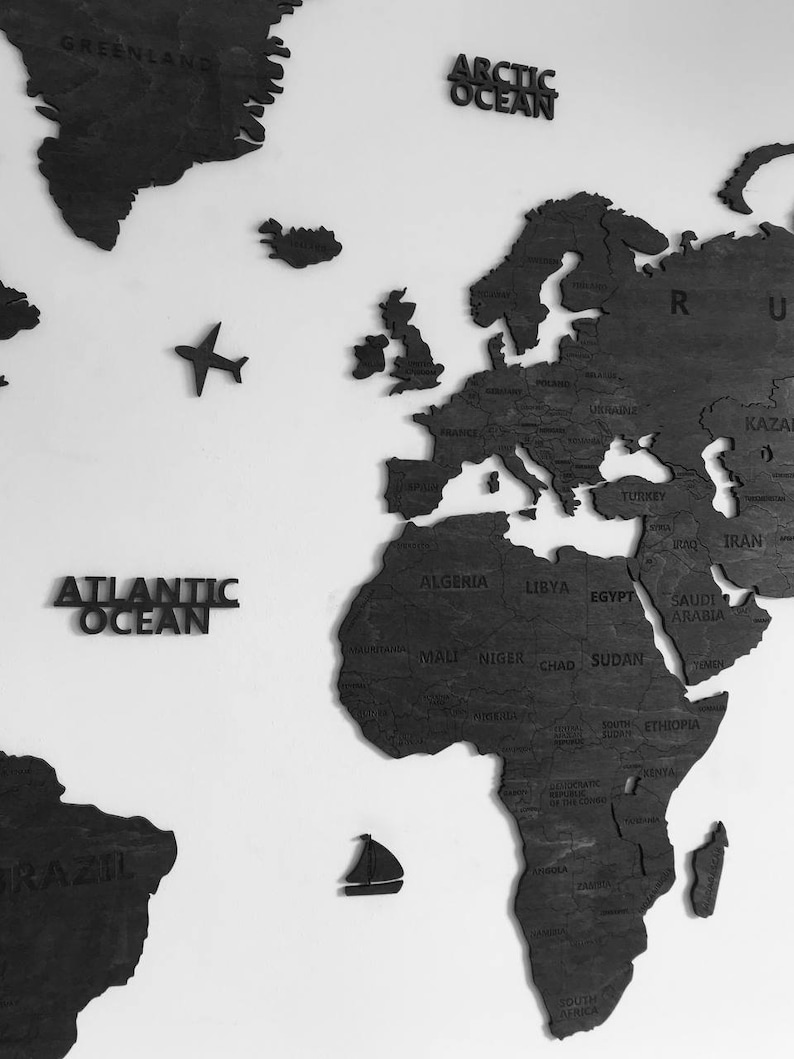 Wooden World Map Black Wall Decor Anniversary Gift Rustic Home - Etsy