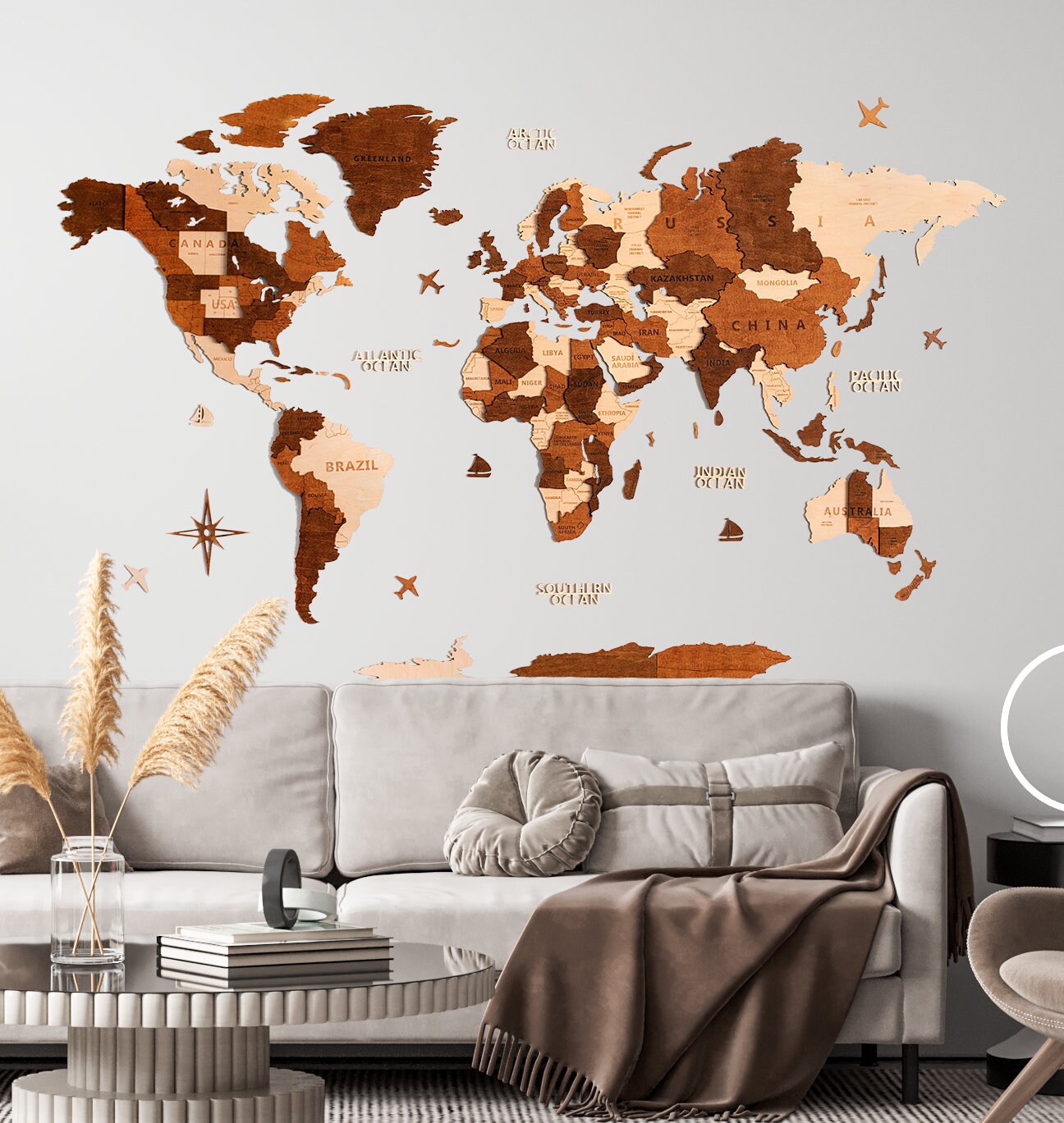 Wooden World Map 3D Wall Decor Anniversary Gift Rustic Home - Etsy
