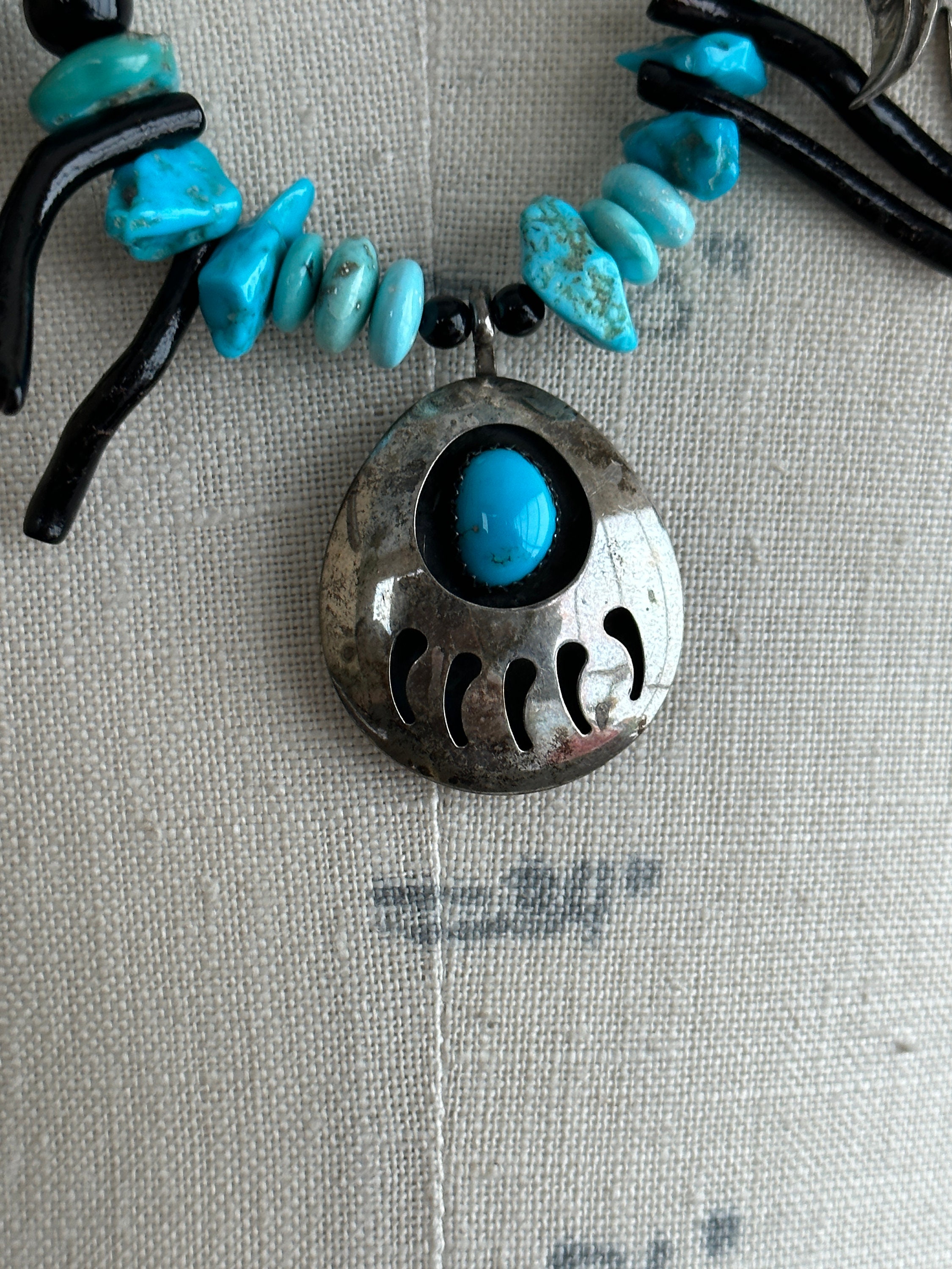 Native American Richard Begay Bear Paw Sterling Silver 925 Turquoise ...