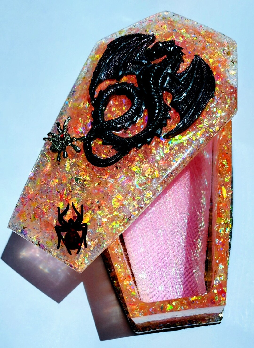 Coral/pink/orange/gold W Dragon &spider Coffin Box, Trinket Box ...