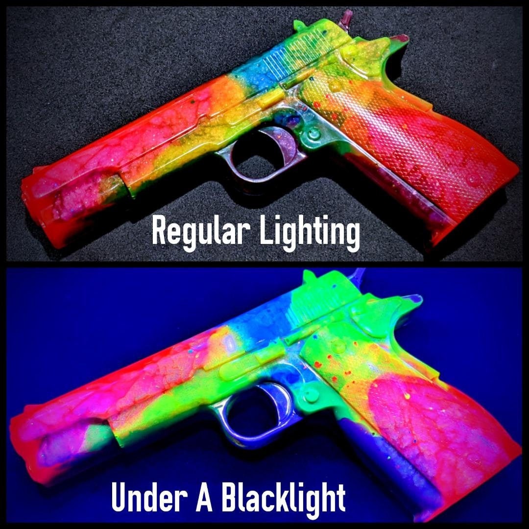 Black Light Glow Neon Gun Large Resin Hand Gun Black Light Neon Design ...