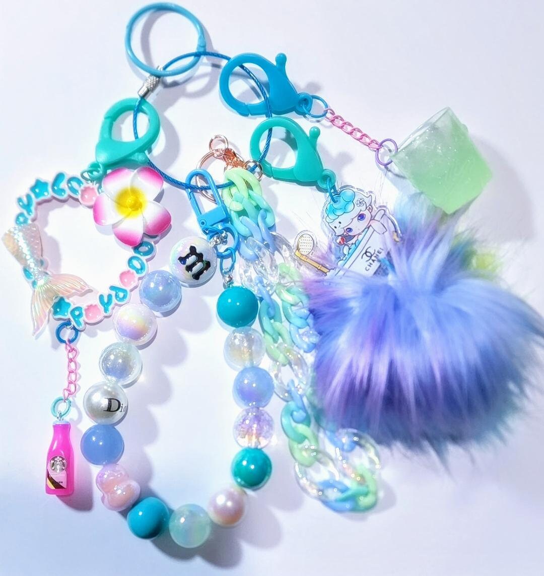 Large-designer Dimoo Multi KAWAII CLUTTERED Key Chain Tropical Bag ...