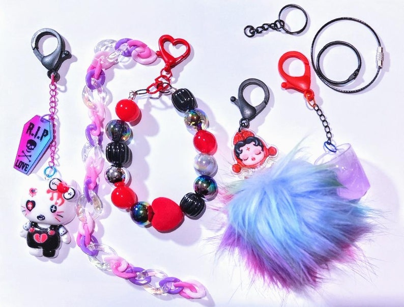 Large-designer Hello Kitty Skull Panda Multi KAWAII CLUTTERED Key Chain ...
