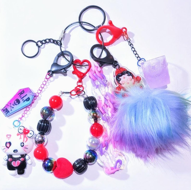 Large-designer Hello Kitty Skull Panda Multi KAWAII CLUTTERED Key Chain ...