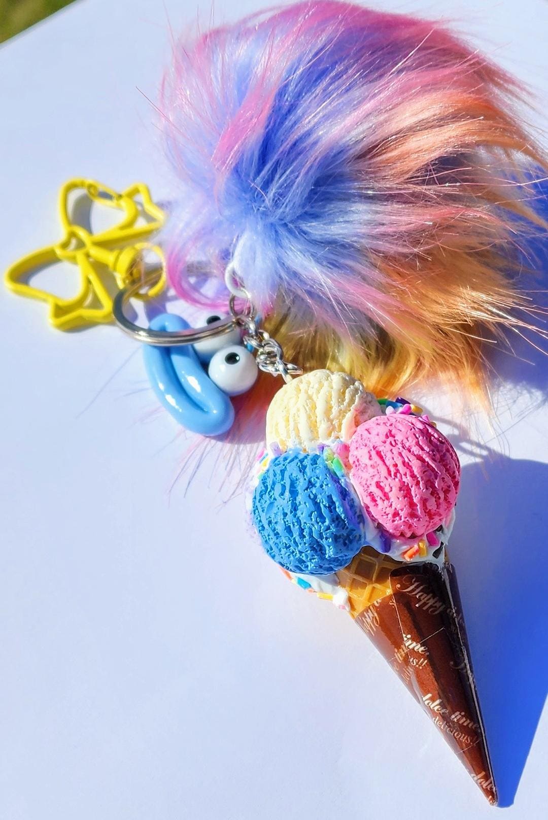 Funny Face Ice-cream Fuzzy Key-chain Decorative Clip for Bag/purse ...