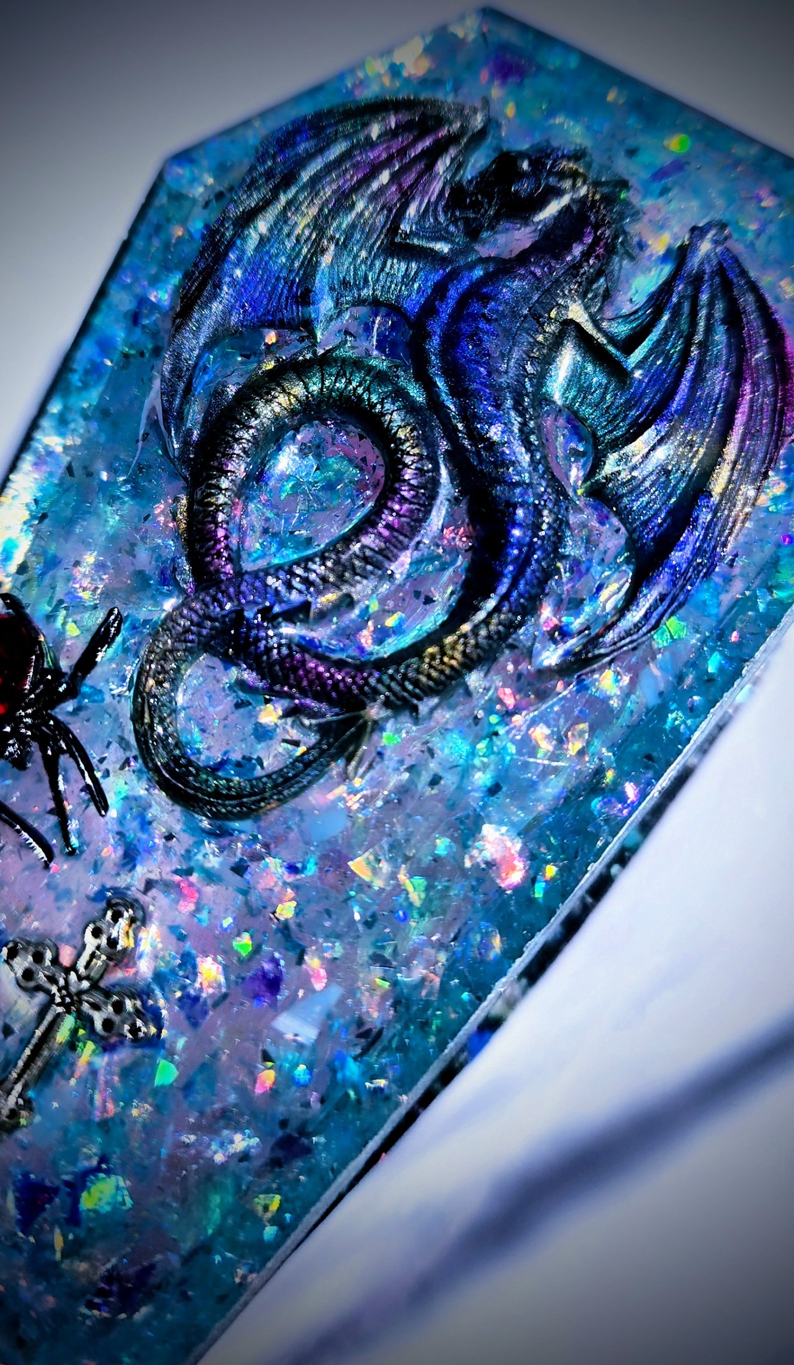 Glass Look Holo Blue W Dragon Spider Coffin Box, Trinket Box, Trinket ...