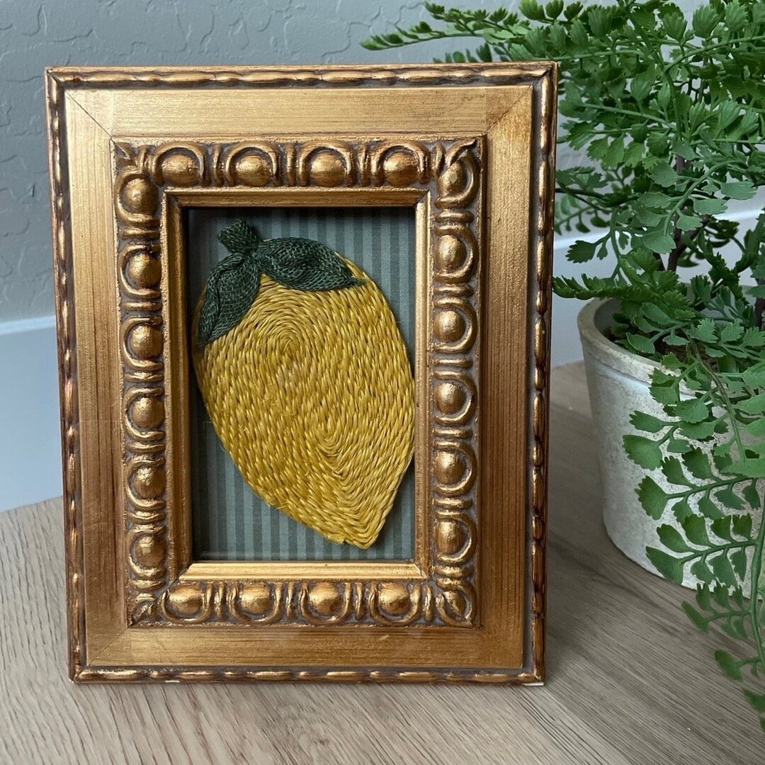Vintage Lemon Hemp Trivet in Gold Frame Wall Art Decor - Etsy
