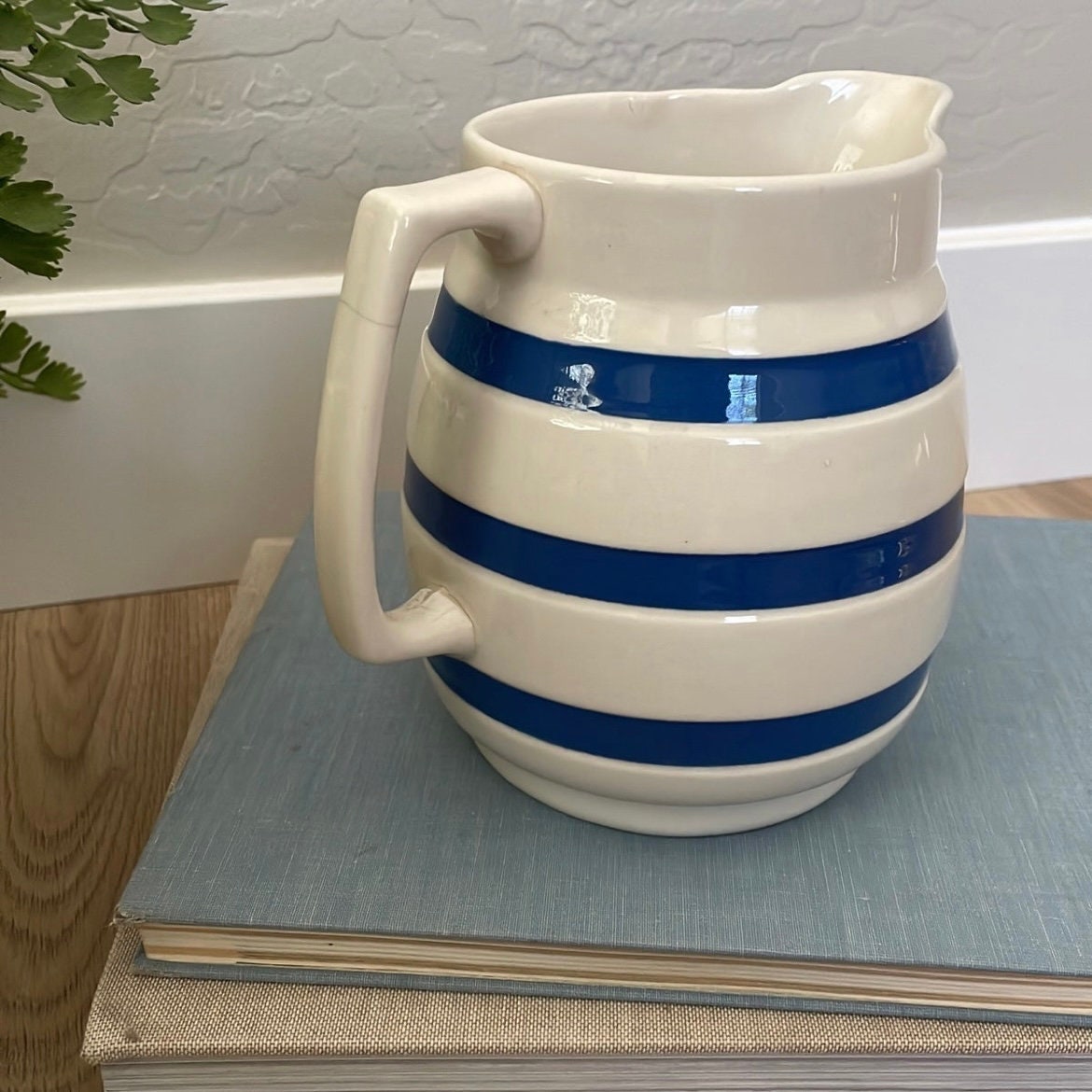 Vintage Staffordshire Chefware Blue & White Striped Pitcher - Etsy
