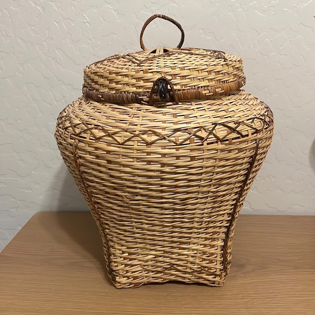 Boho Vintage Woven Straw Large Ginger Basket - Etsy