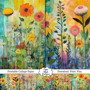 Flowery Nature Backgrounds Printable Collage Paper, Five Sheets for Art ...