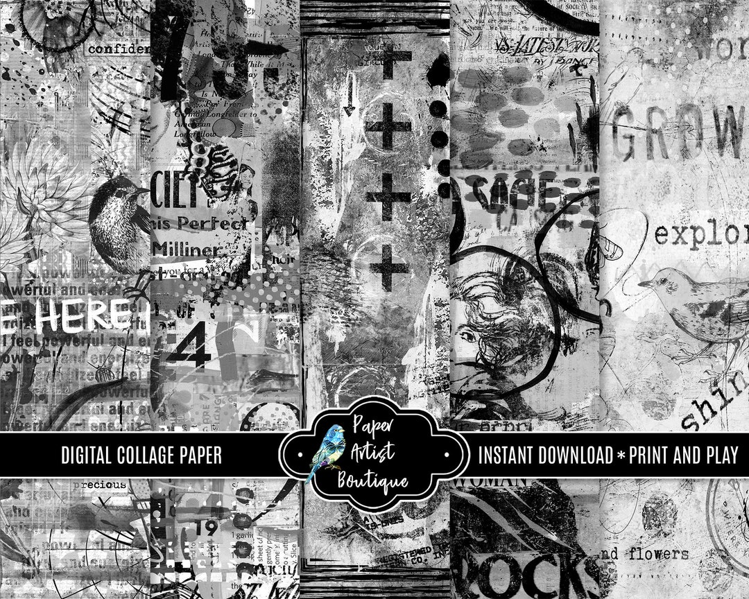 Collage Paper Black and White Printable for Scrapbooking Junk Journals ...