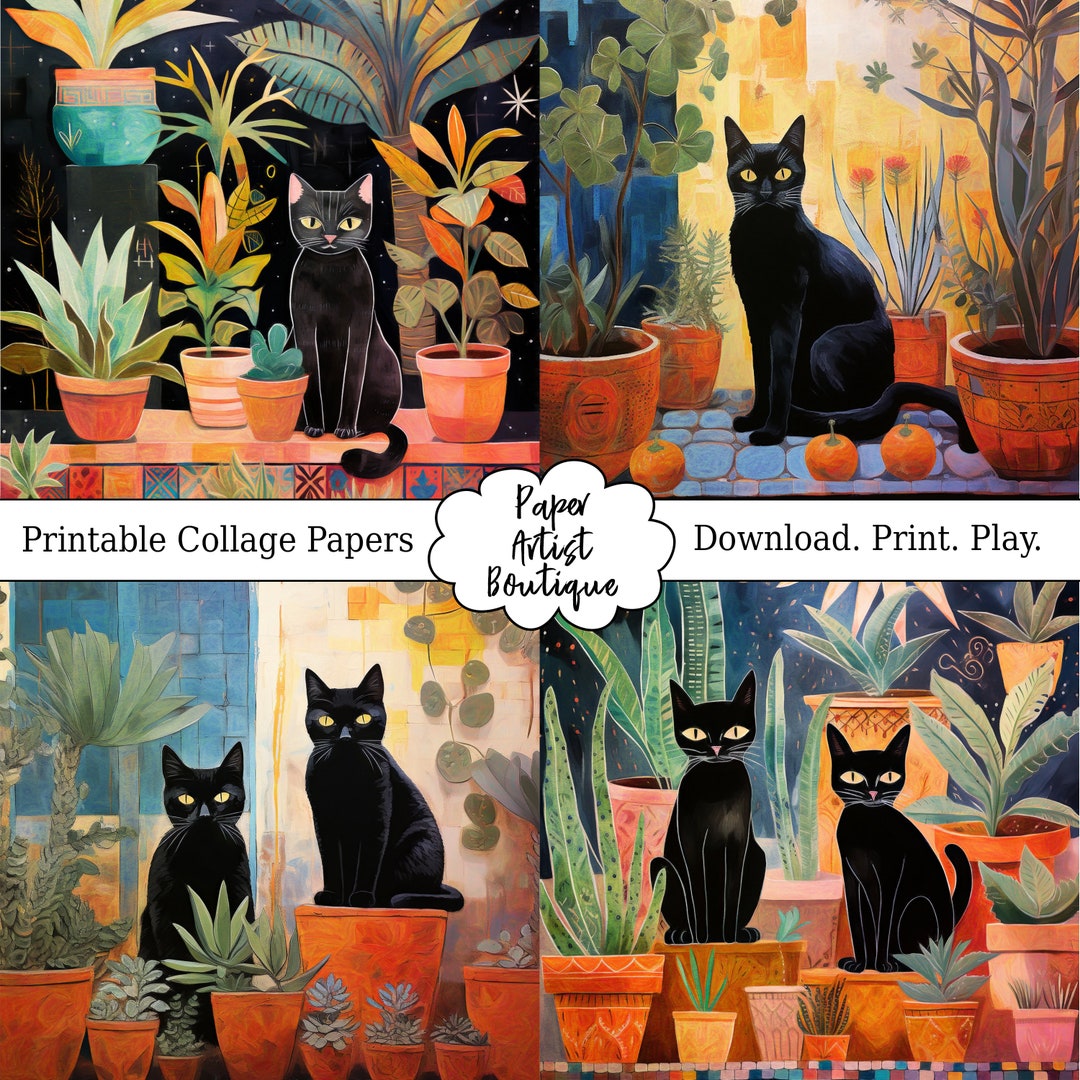 Cats in the Garden, FIVE Printable Art Posters for Card Making ...
