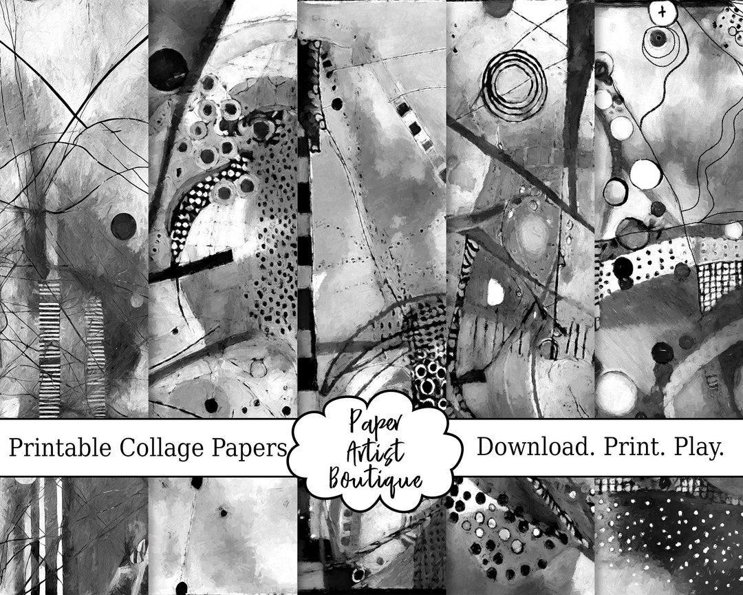 Abstract Collage Paper Pack 5 Sheets Black & White Printable for ...