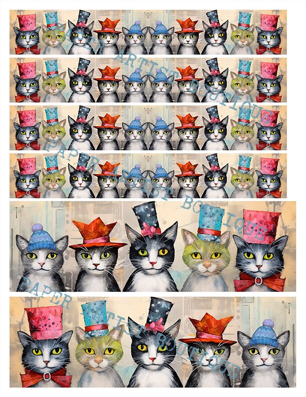 Cats & Kittens Printable Collage Paper Fun Washi Style Tape - Set 3 - Etsy