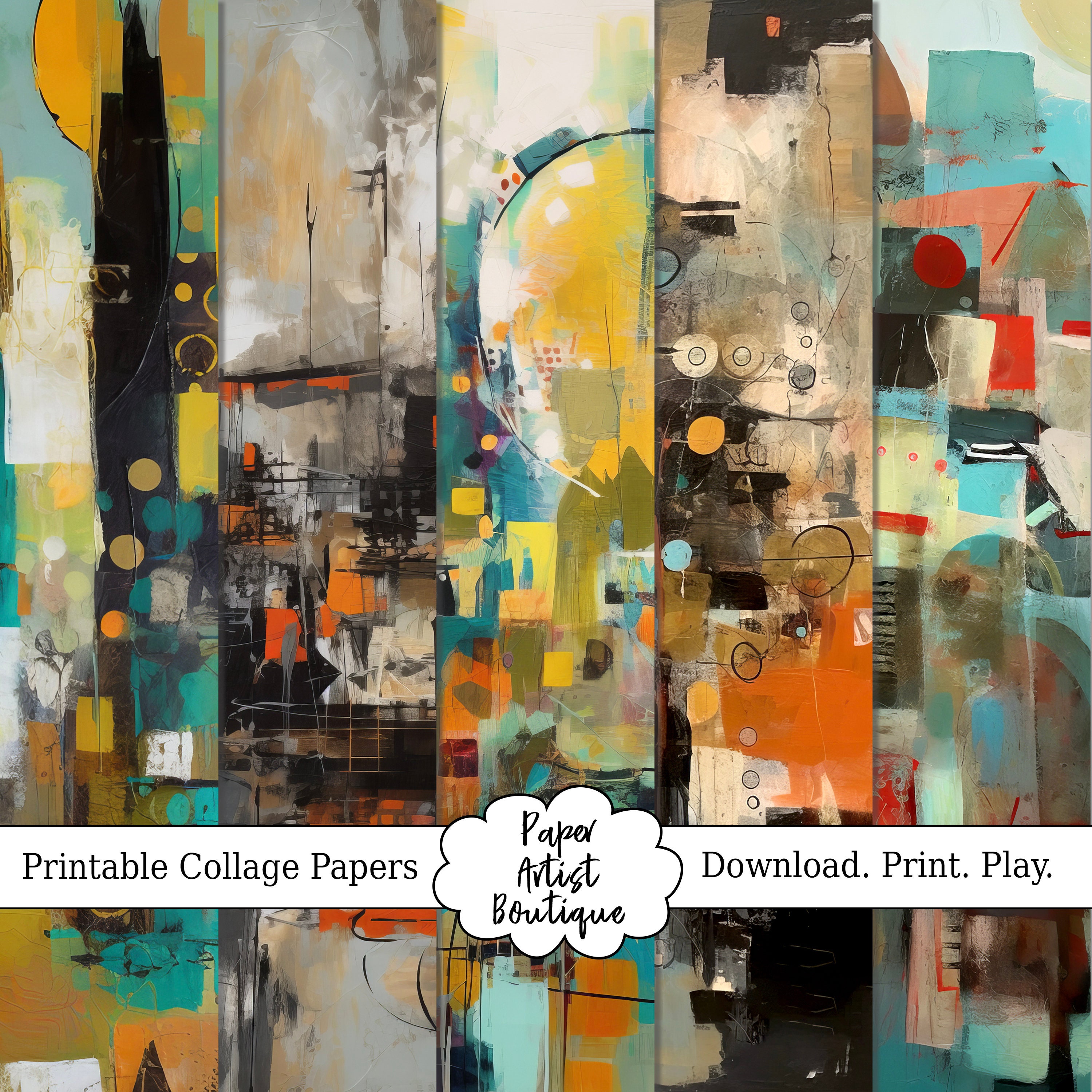 Collage Paper Pack 5 Sheets Printable Abstract Art for Scrapbooking ...