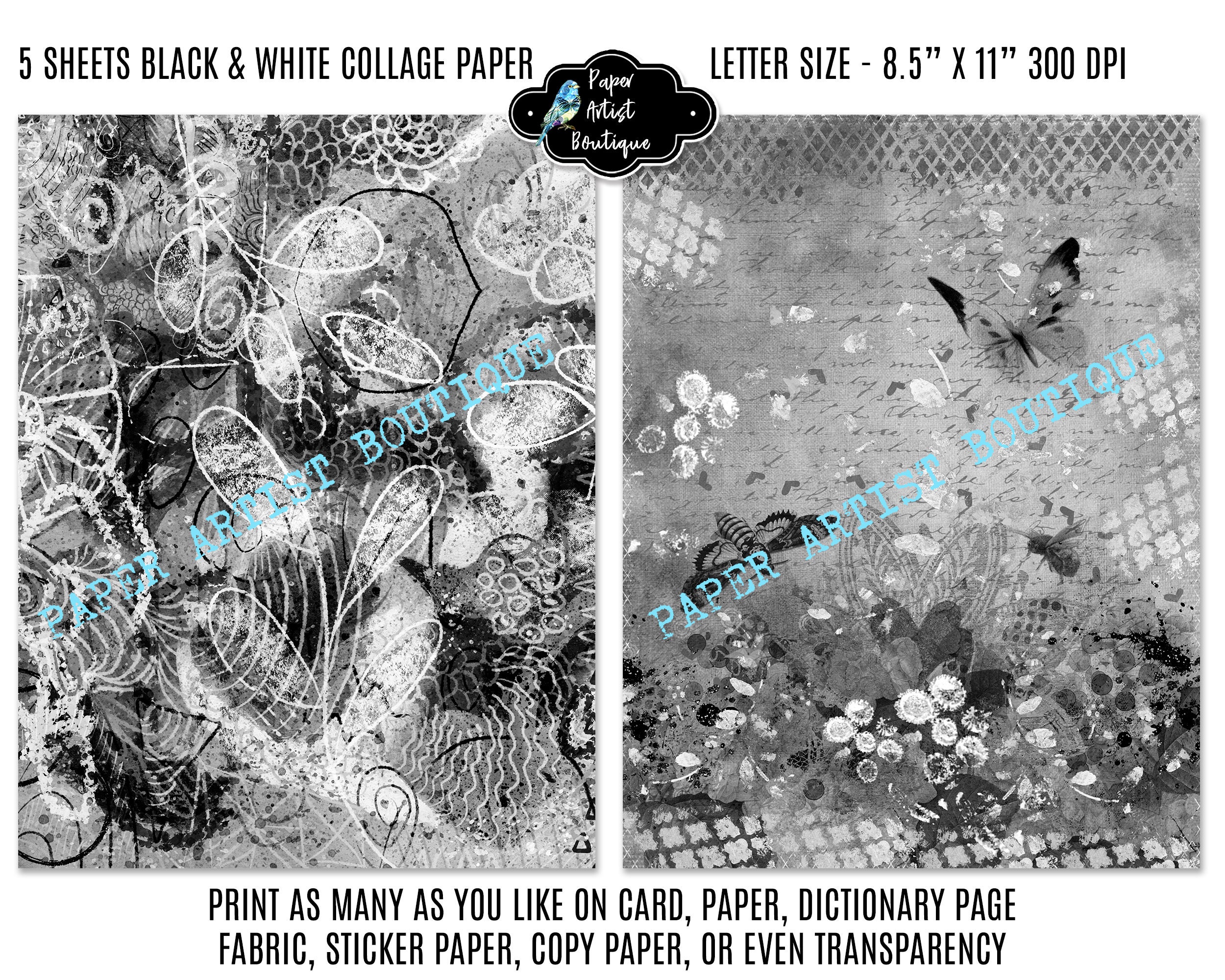 Collage Paper Black and White Printable for Scrapbooking Junk - Etsy