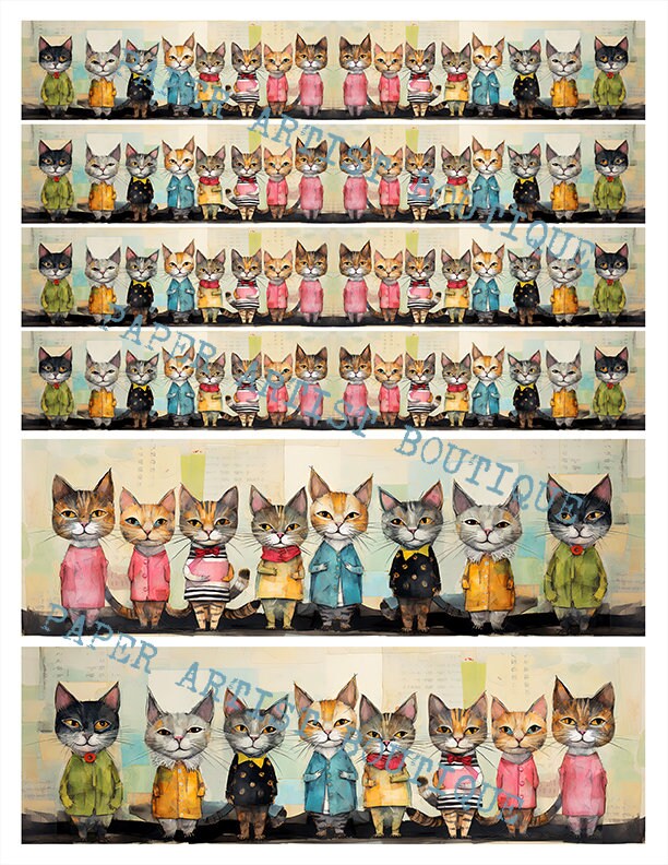 Cats & Kittens Printable Collage Paper Fun Washi Style Tape Set 2 - Etsy