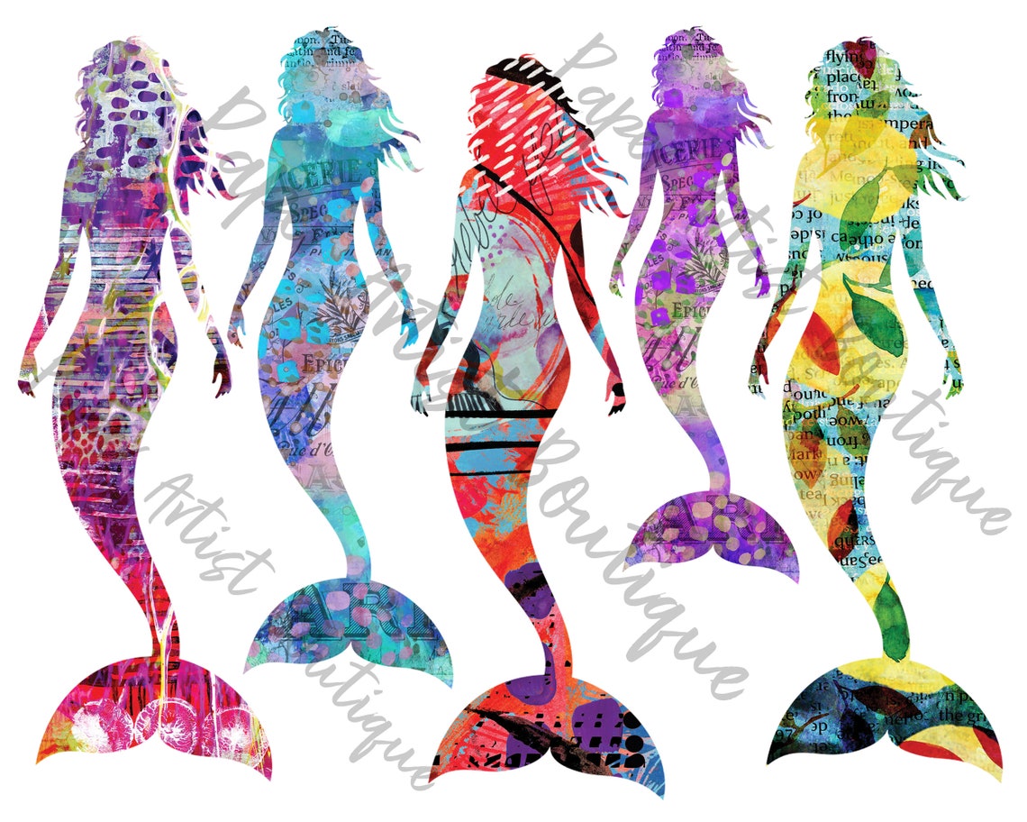 Printable Digital Clip Art Sheet Collaged Mermaids for - Etsy