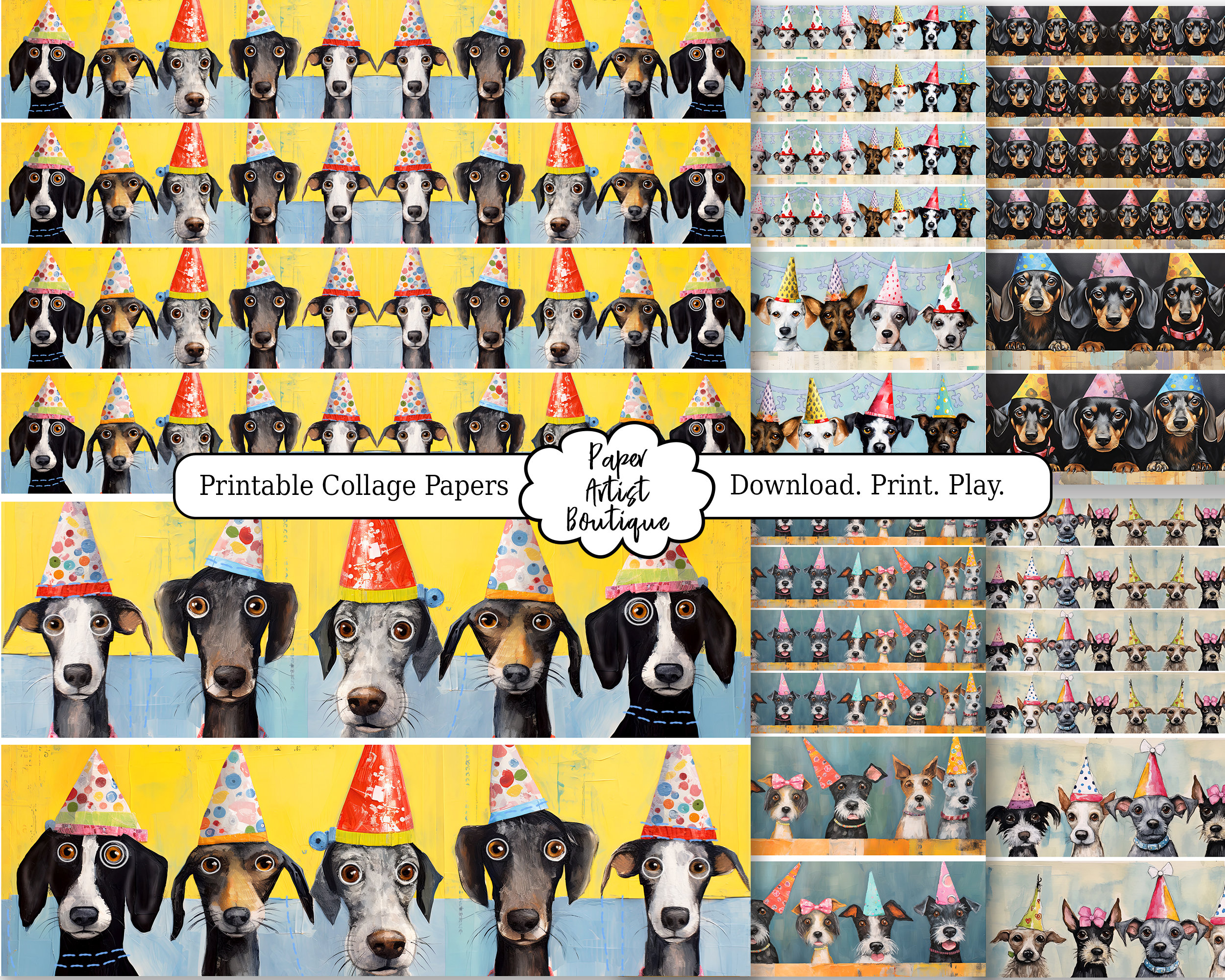 FIVE SHEETS Party Dogs Printable Collage Paper Washi Style Tape of Cute ...