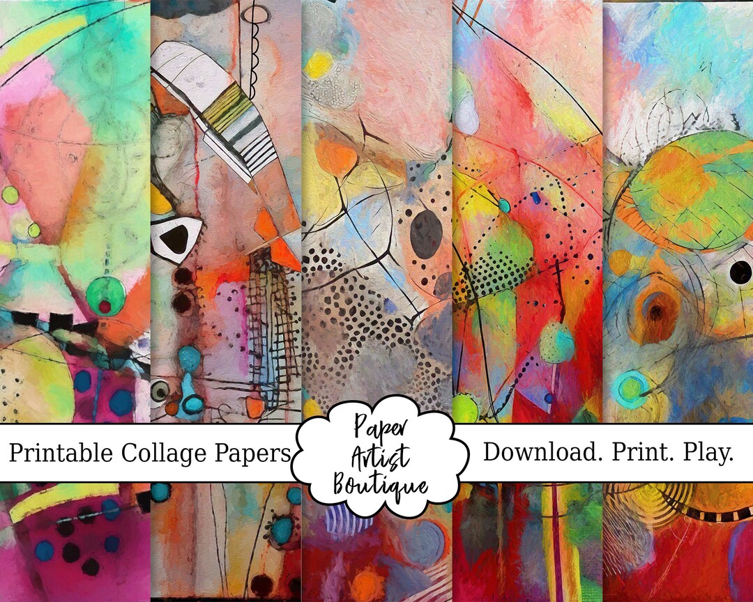 Abstract Collage Paper Pack 5 Sheets Colorful Printable for ...