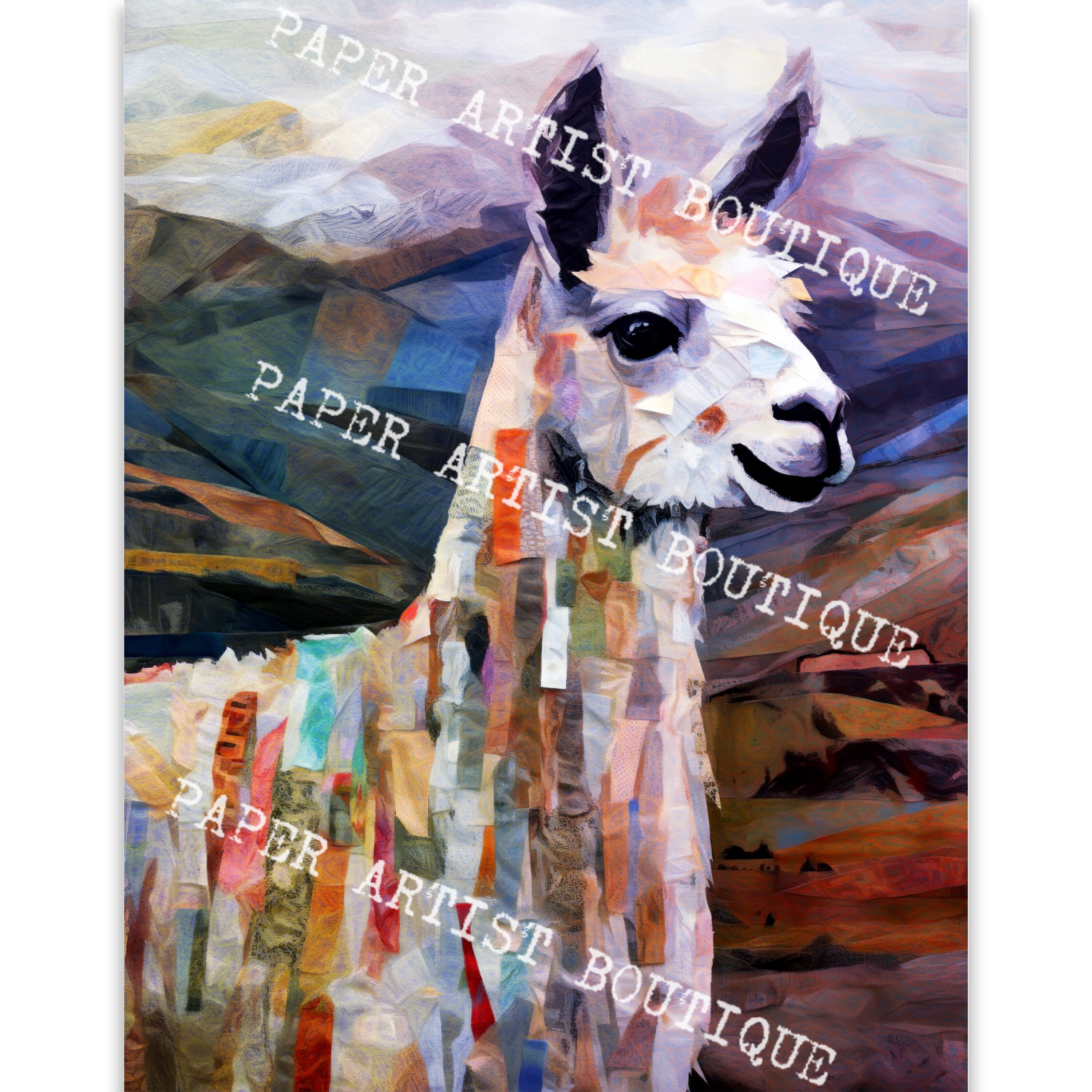 Collaged Llamas/alpaca Mixed-media Art, FIVE Sheets of Printable ...