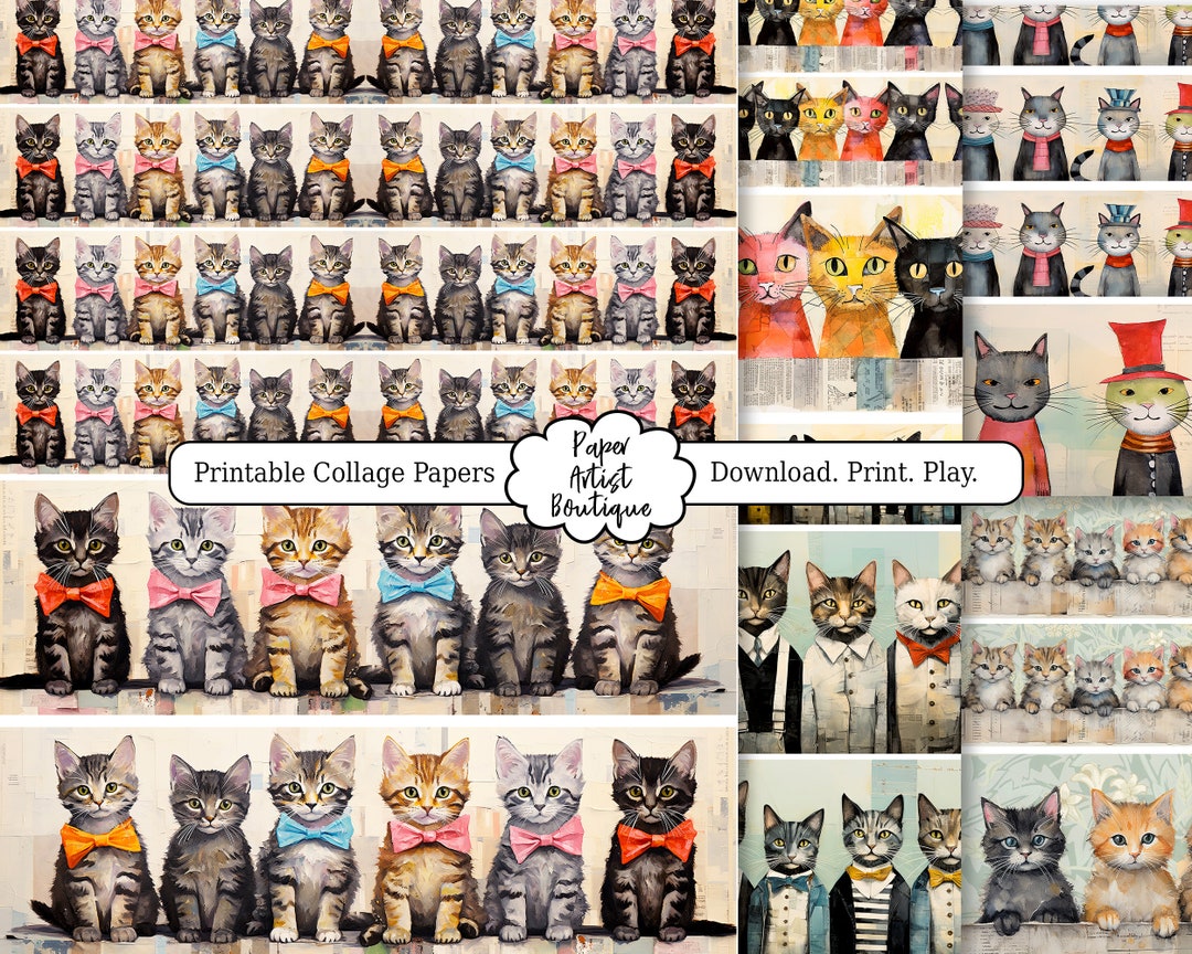 Cats & Kittens Printable Collage Paper Fun Washi Style Tape - Set1 - Etsy