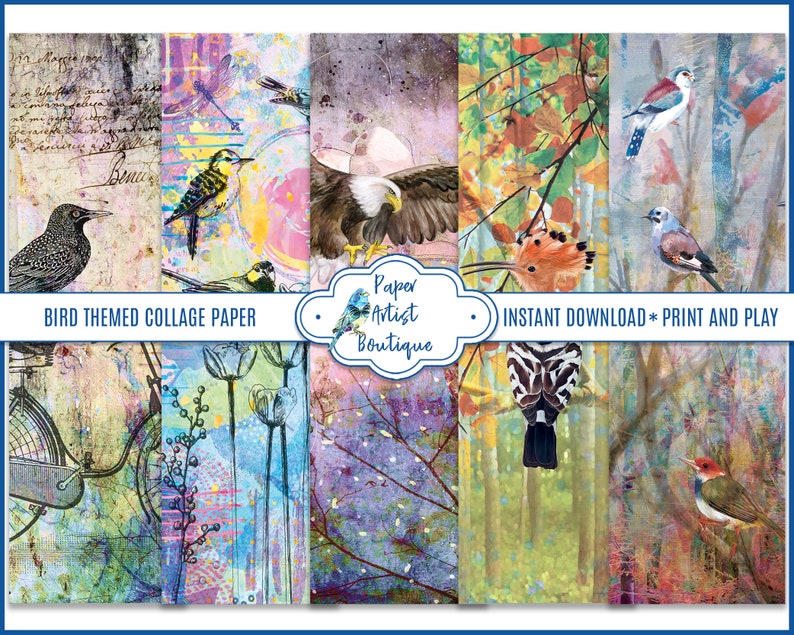 Collage Paper Set of Birds Artist Designed Printable - Etsy