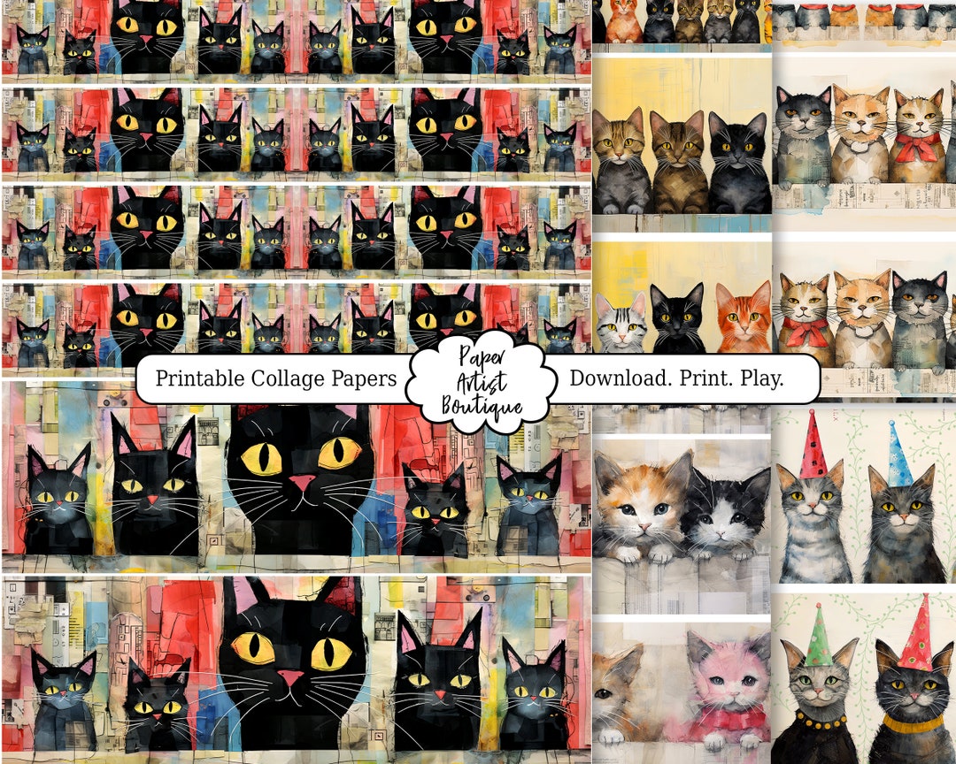 Cats & Kittens Printable Collage Paper Fun Washi Style Tape - Set 4 - Etsy