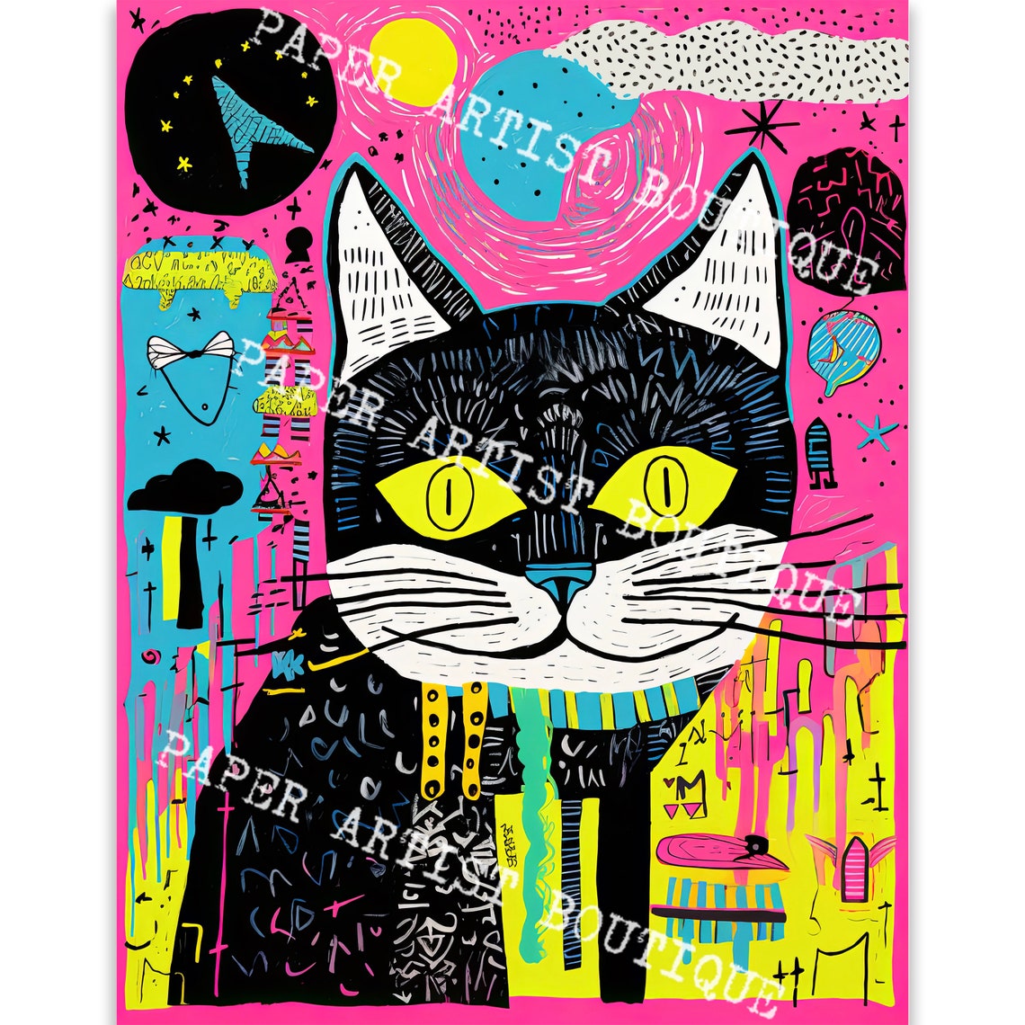 Dada Cats, FIVE Printable Weird Funky Pictures for Card Making ...