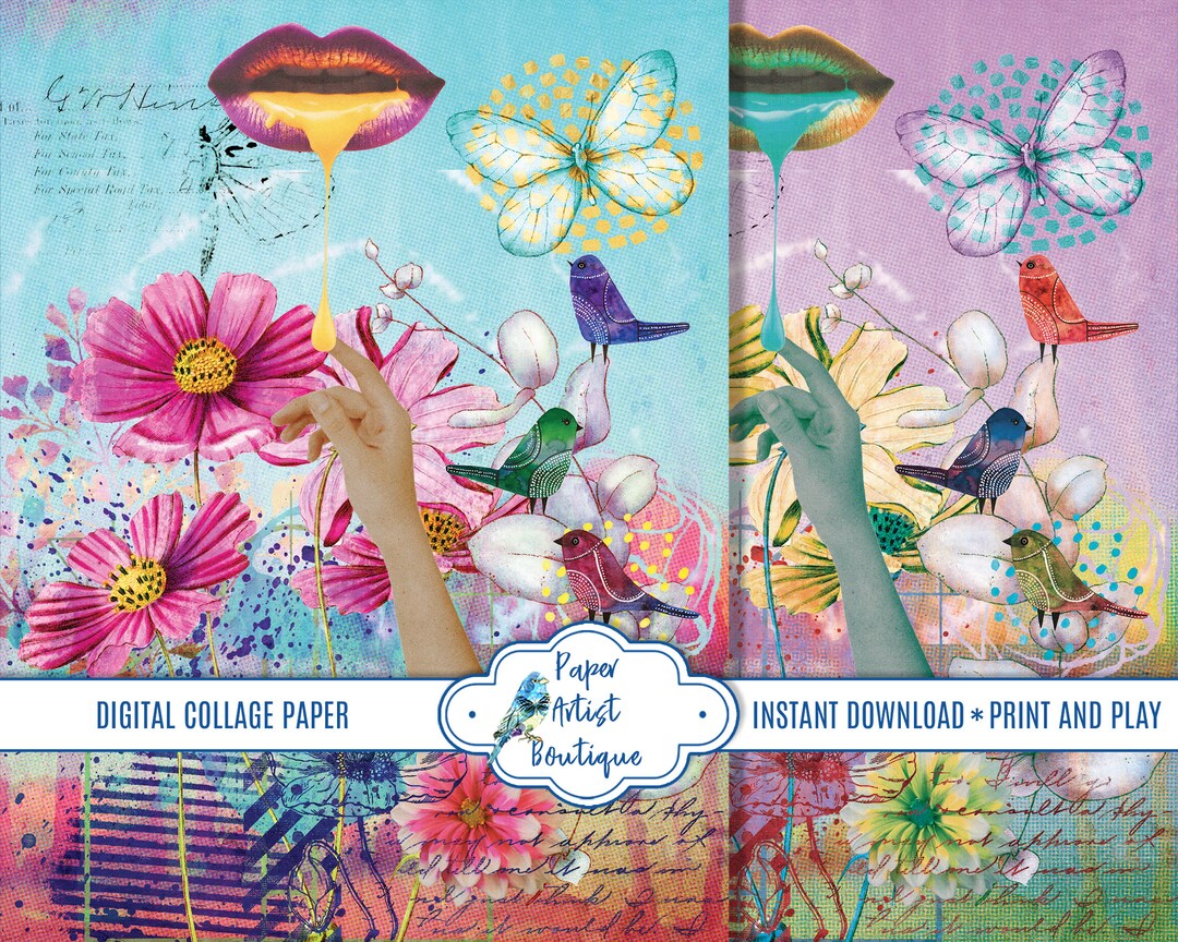 Collage Paper Artist Designed Printable for Scrapbooking Junk Journals ...