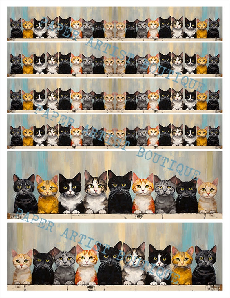 Cats & Kittens Printable Collage Paper Fun Washi Style Tape - Set 3 - Etsy