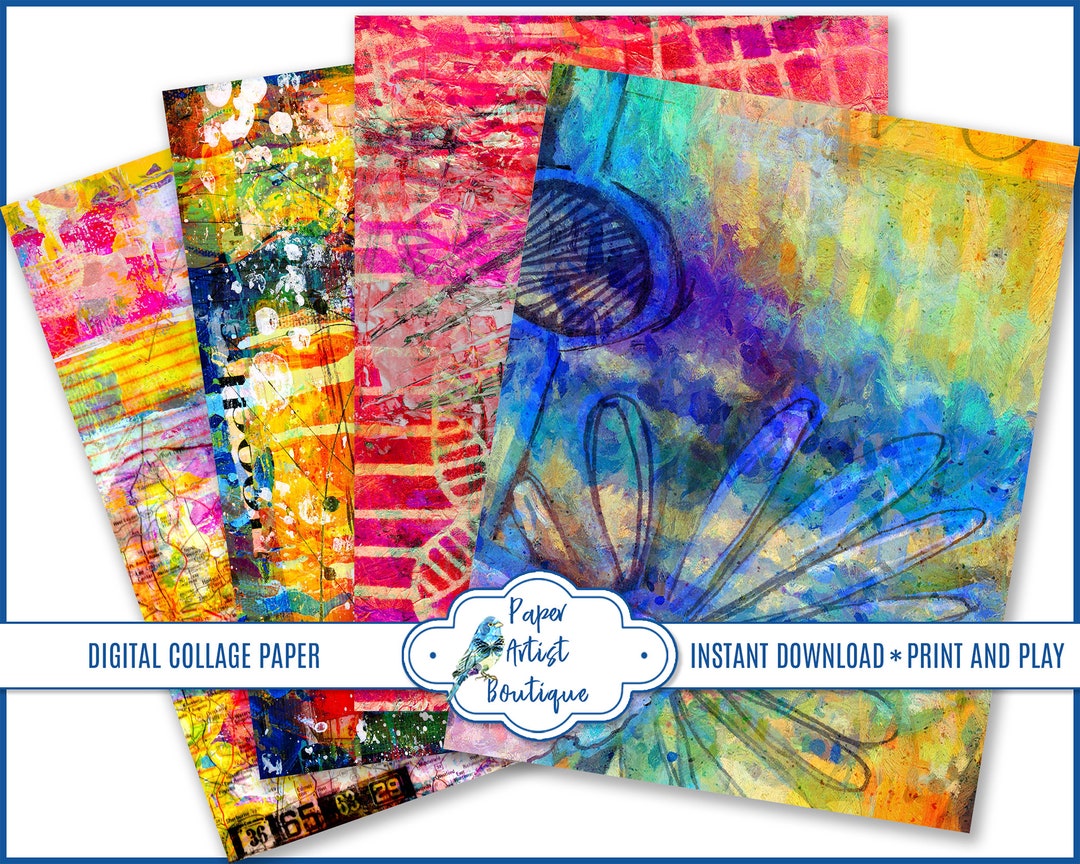 Printable Collage Paper Four Sheets for Scrapbooking Junk Journals ...