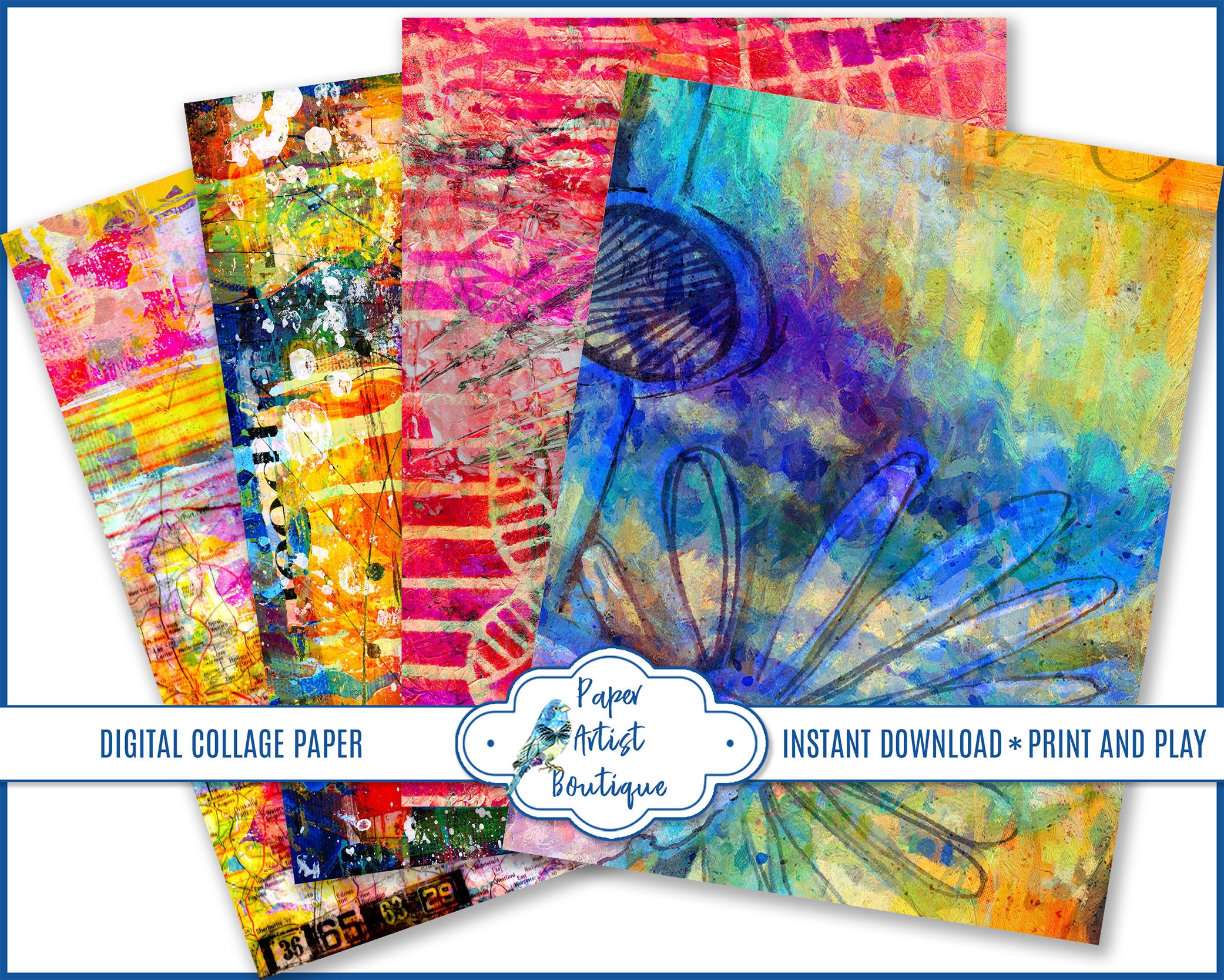 Printable Collage Paper Four Sheets for Scrapbooking Junk Journals ...