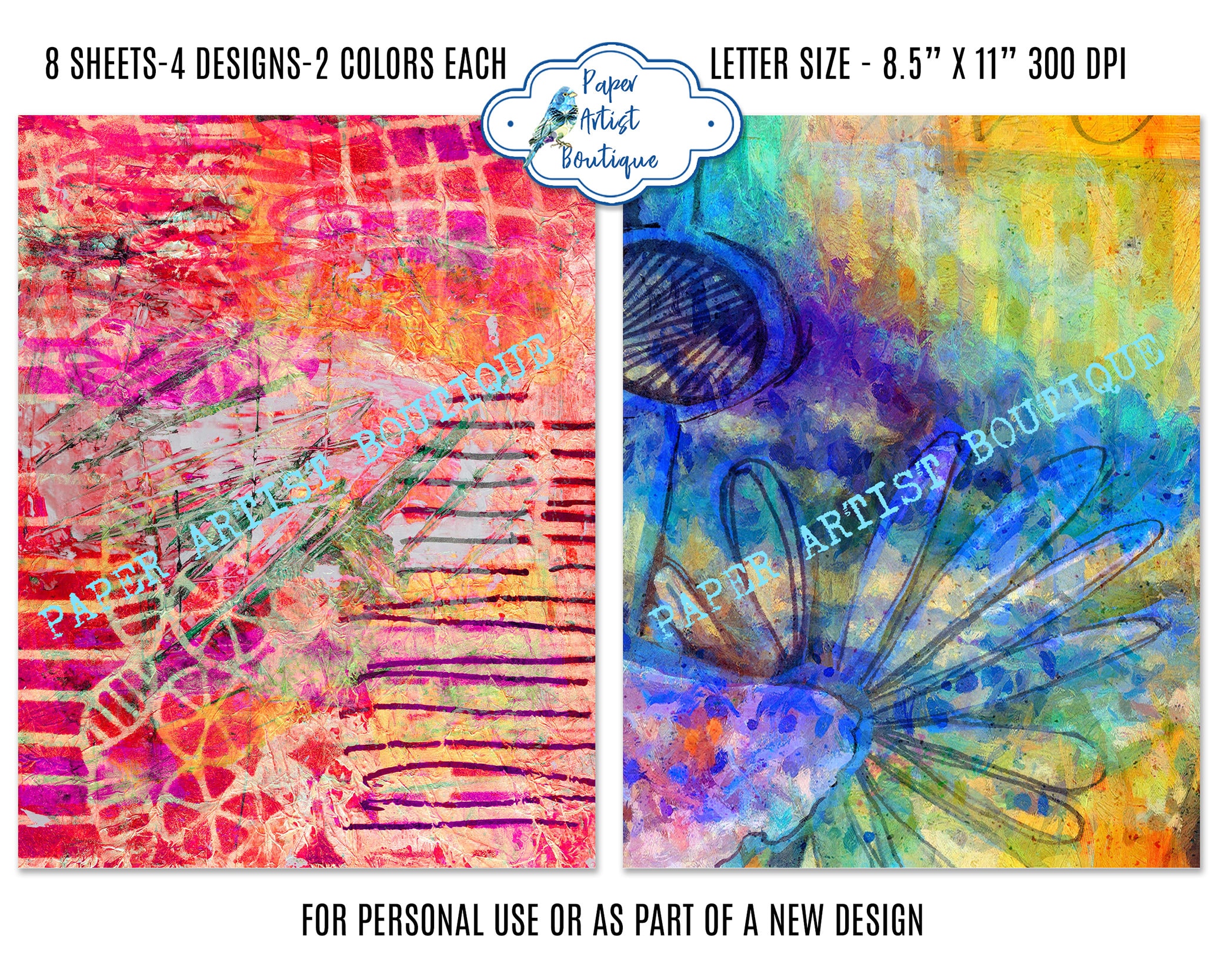 Printable Collage Paper Four Sheets for Scrapbooking Junk Journals ...