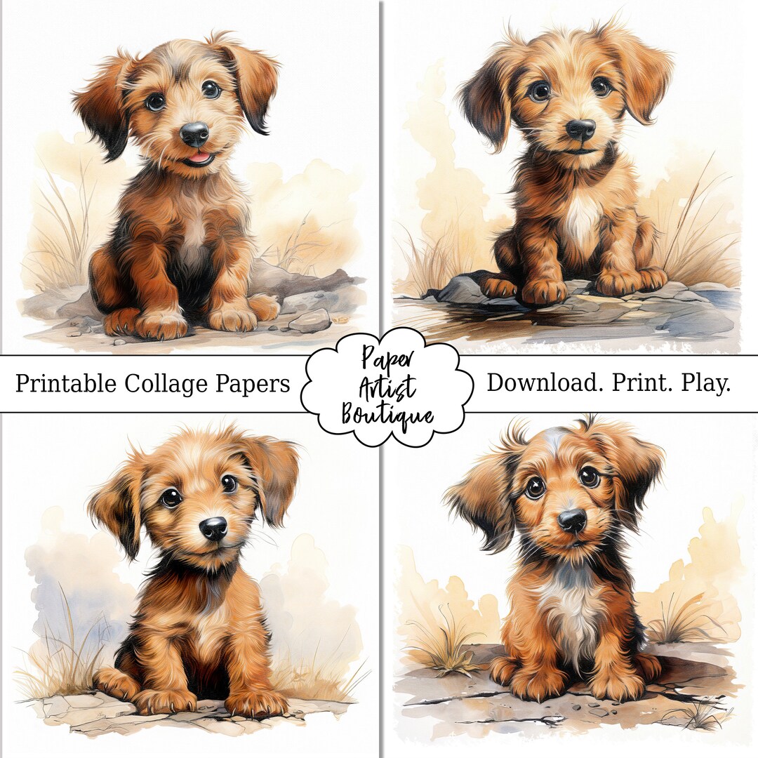 Four Cute Scruffy Dogs Printable Art Downloads for Card Making ...