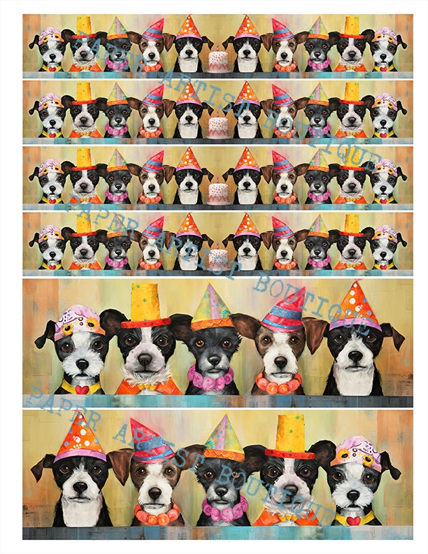 FIVE SHEETS Party Dogs Printable Collage Paper Washi Style Tape of Cute ...