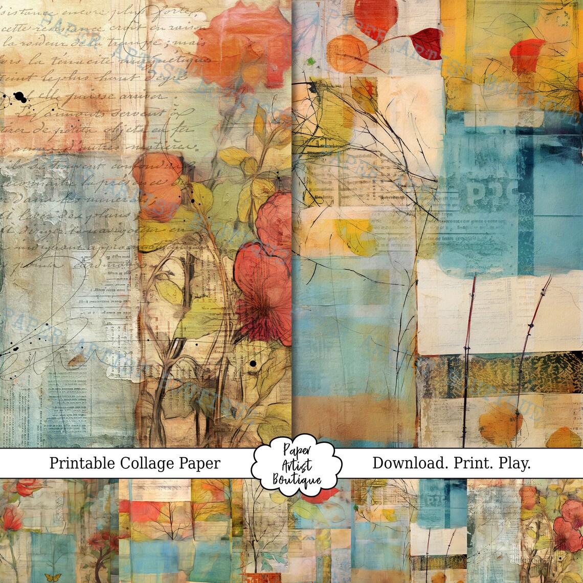 Nature Backgrounds Printable Collage Paper, Five Sheets for Art, Crafts ...