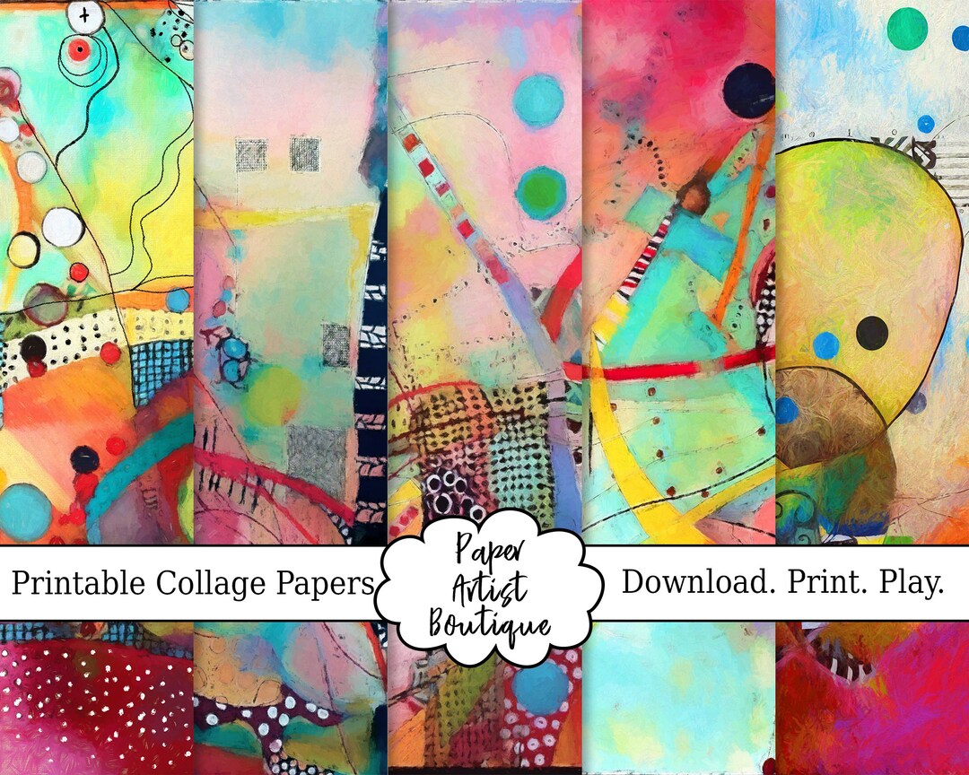 Abstract Collage Paper Pack 5 Sheets Colorful Printable for ...
