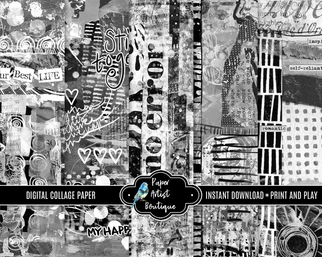 Printable Collage Paper Black and White for Scrapbooking Junk Journals ...