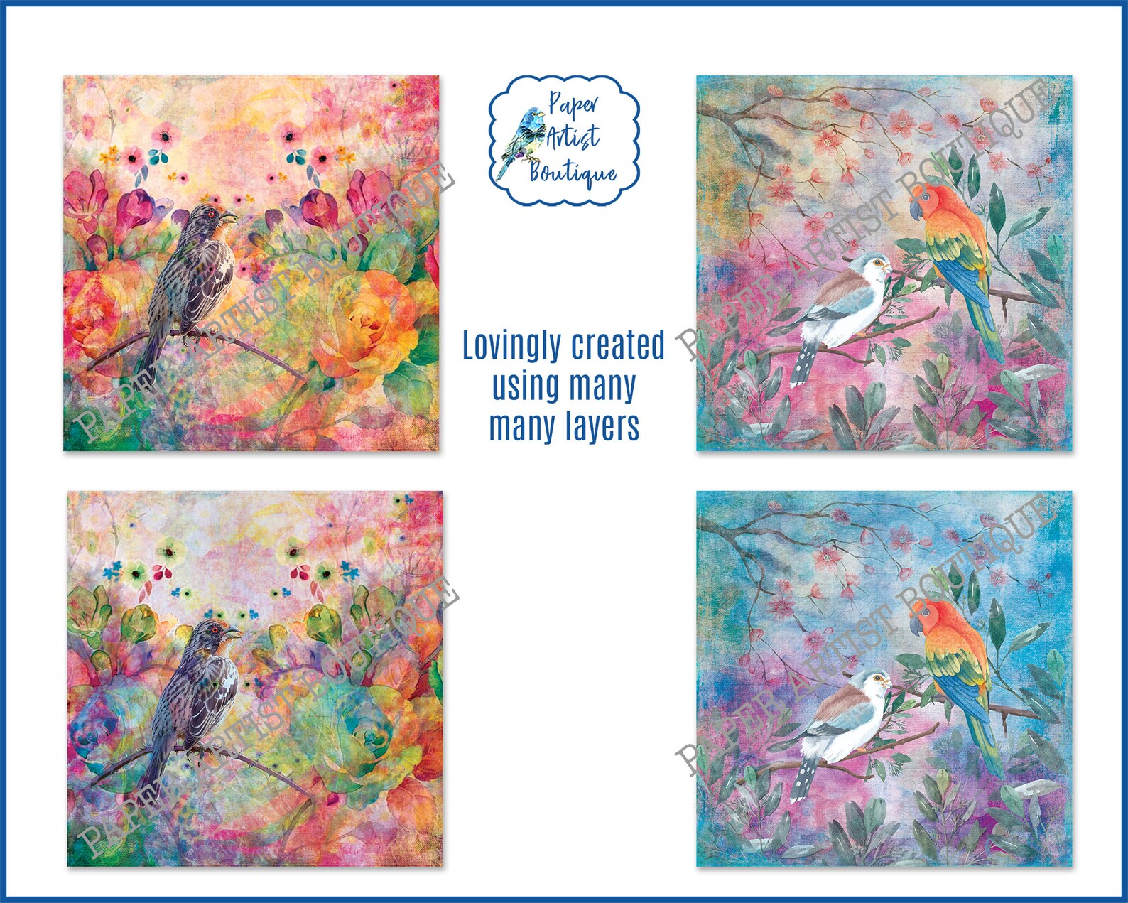 Bird Collage Papers Artist Designed Printable Scrapbooking - Etsy