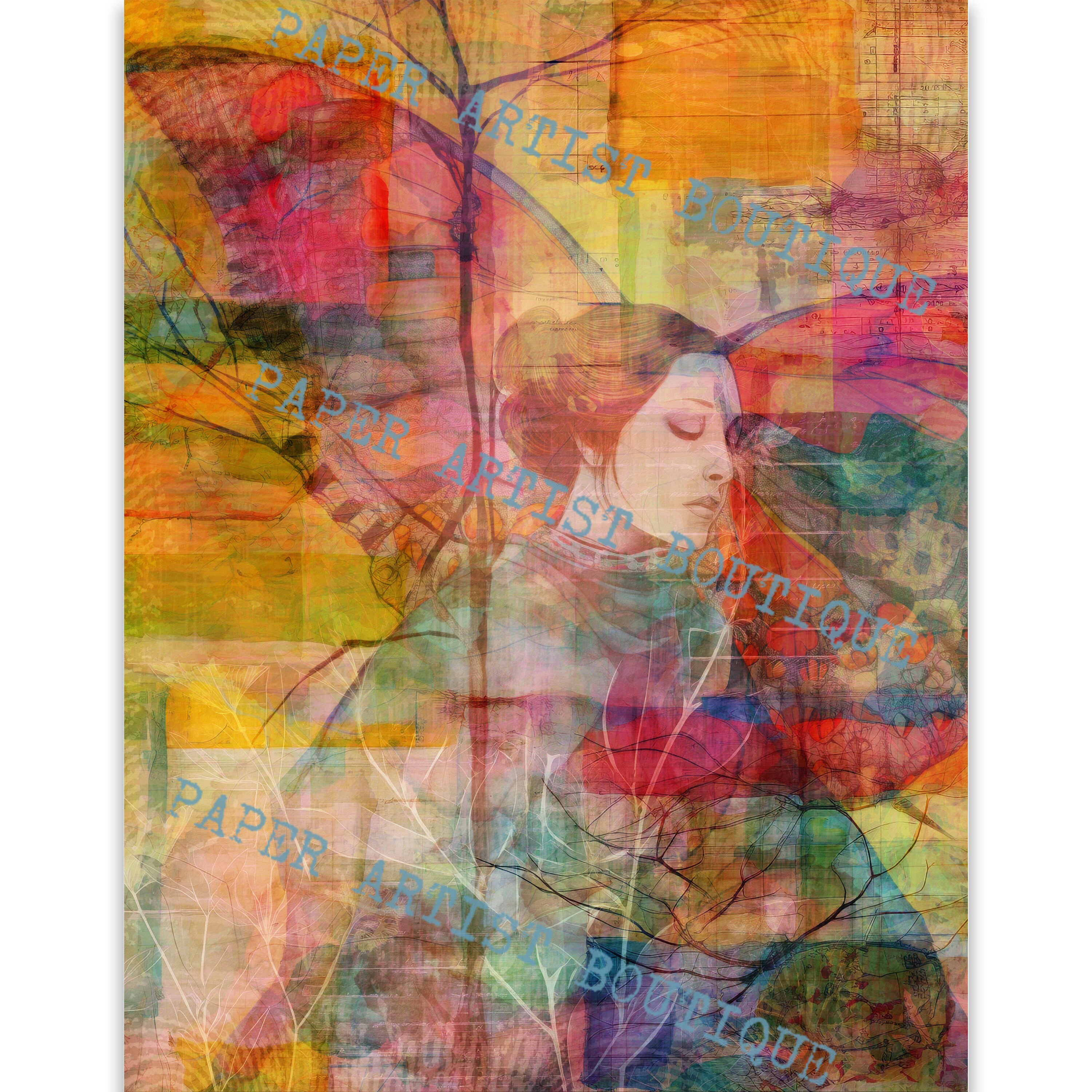 Whimsical Mixed-media Collage Paper Art, FIVE Sheets of Printable ...