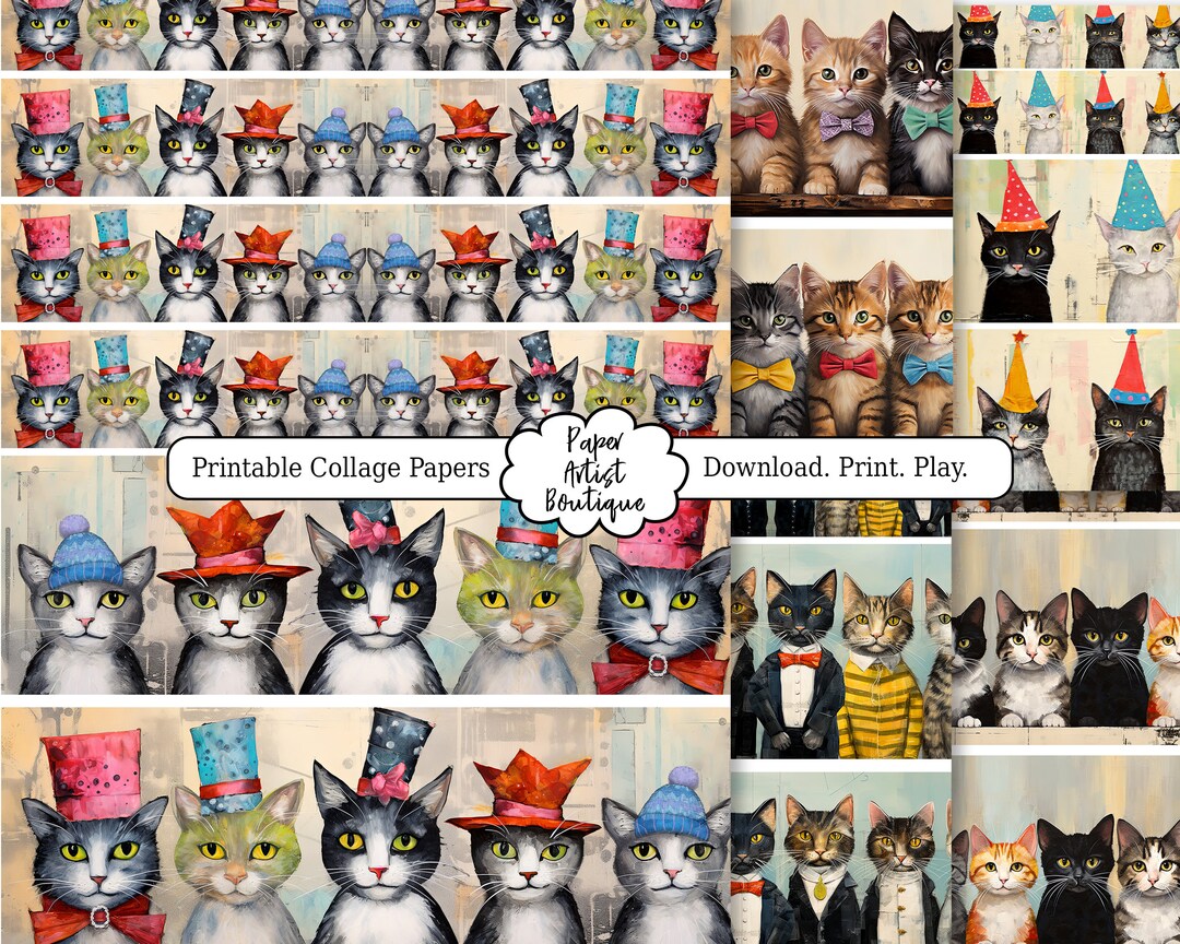 Cats & Kittens Printable Collage Paper Fun Washi Style Tape - Set 3 - Etsy