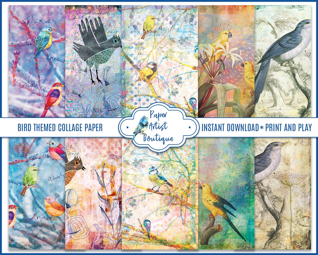 Bird Collage Papers: Printable Scrapbooking Art (digital Download) - Etsy